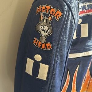 ICON | Jackets & Coats | Rare Icon Flame Blue White Leather Patch ...